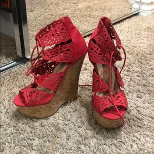 JustFab Shoes | Wedges In Coral | Poshmark